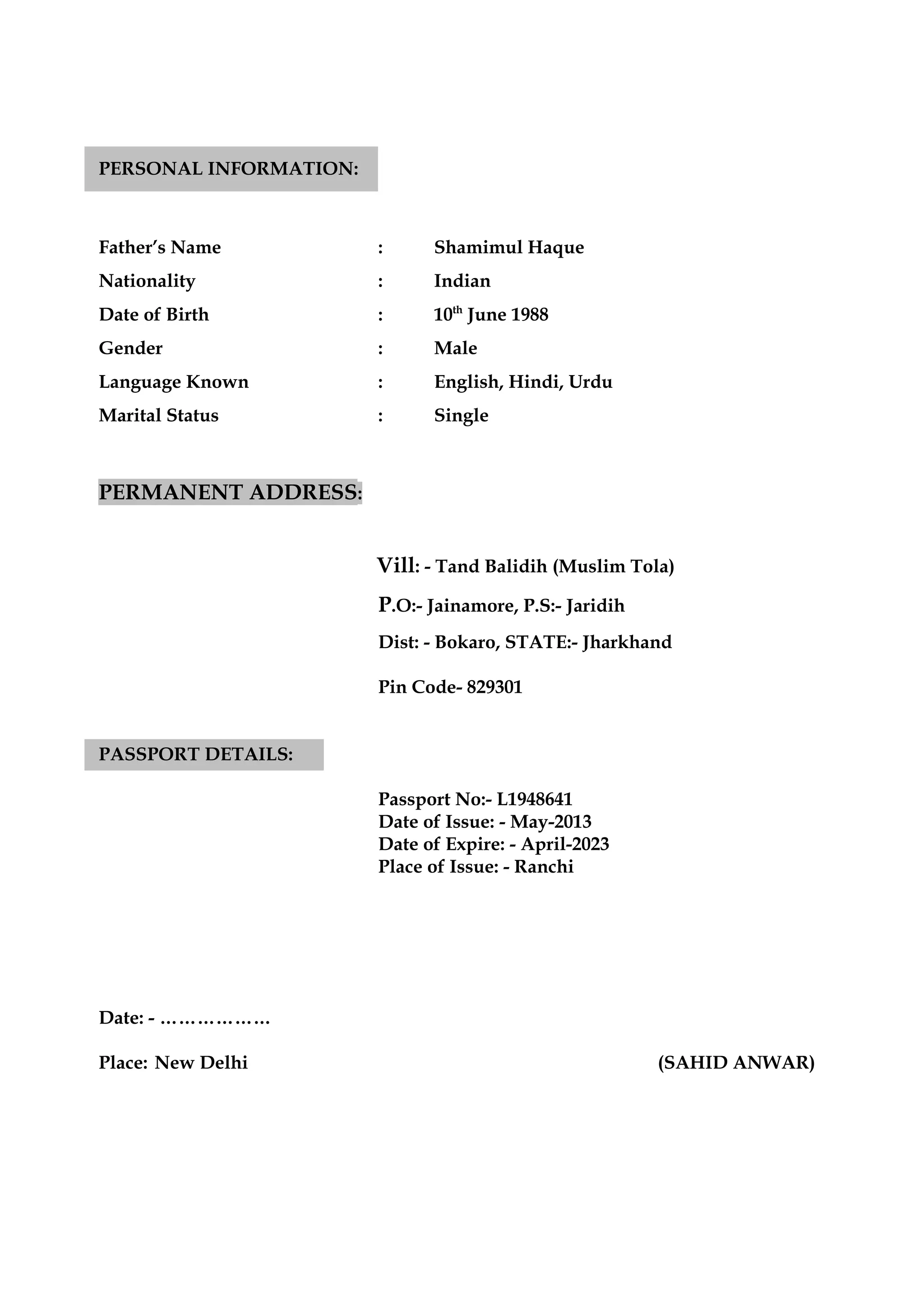 new resume for sahid | PDF