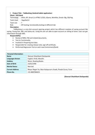 Tester_Resume_Sharvari | DOC | Computer Software and Applications ...
