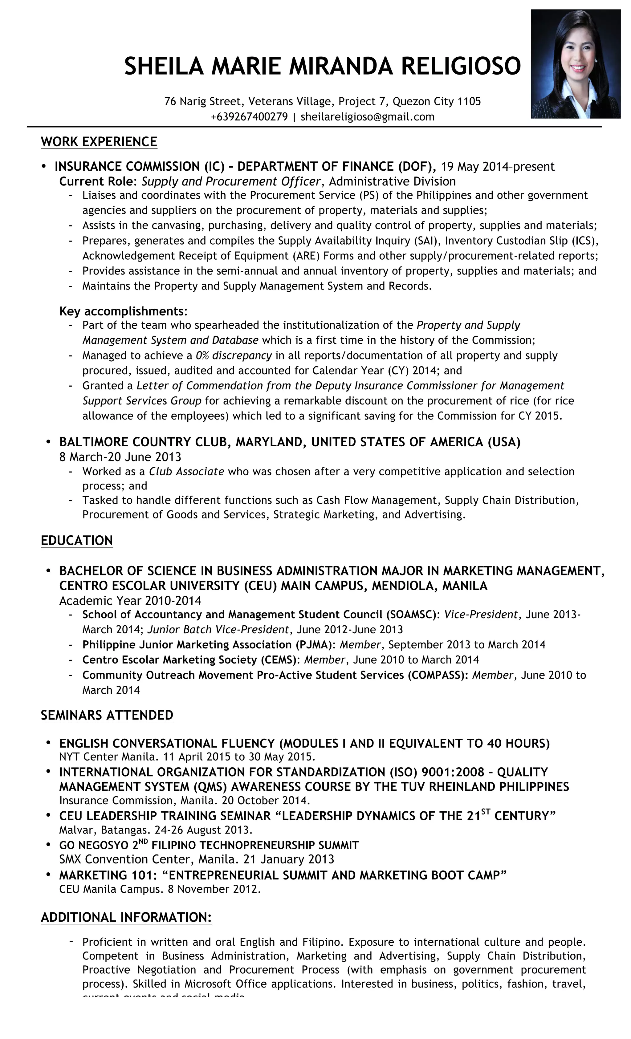 Sheila Marie Religioso-CV | PDF