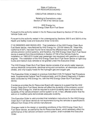 CARB EXECUTIVE ORDER D-704-2 | PDF