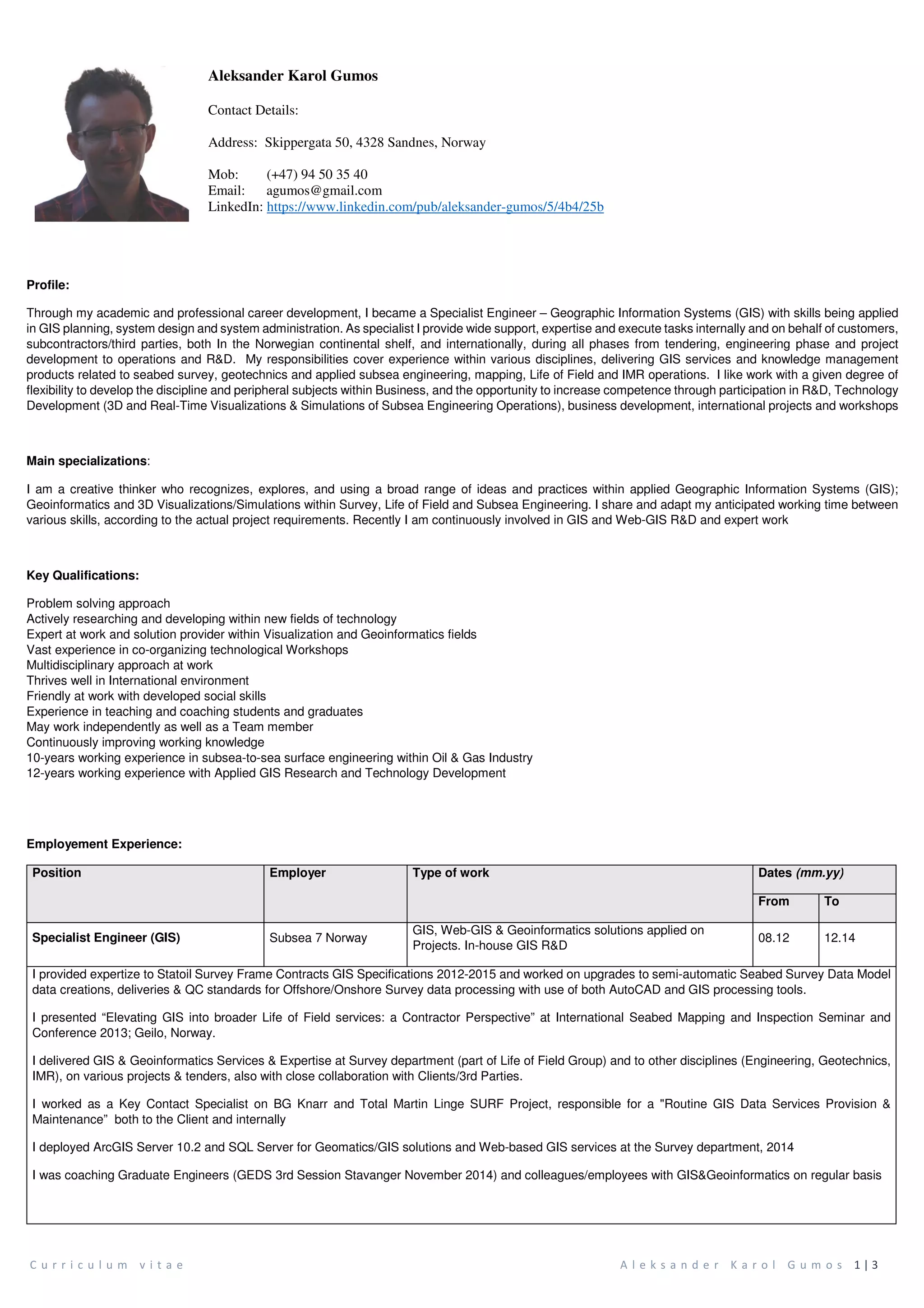 Aleksander Gumos - CV | PDF