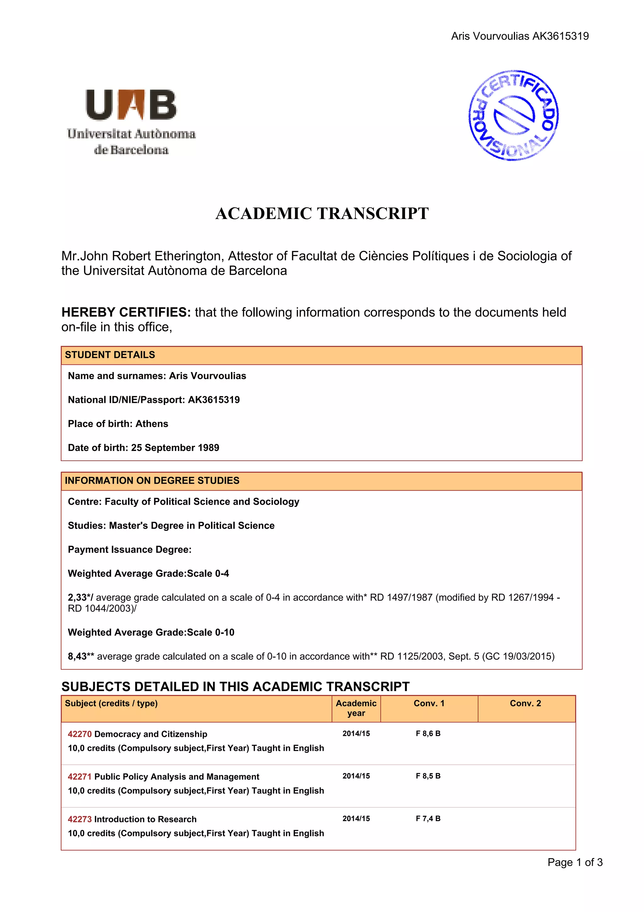 Master Degree Autonomous University of Barcelona | PDF