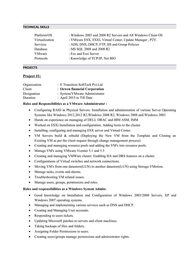 VMWare_resume | PDF