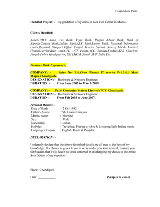 Sanjeev_Kumar_Resume | DOC | IT and Internet Support | Internet