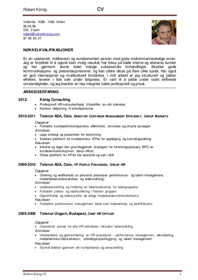 Robert König, CV, norsk