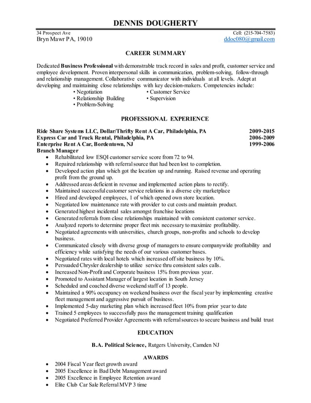DOUGHERTY, Dennis resume 10jun15 | DOCX | Sales | Business