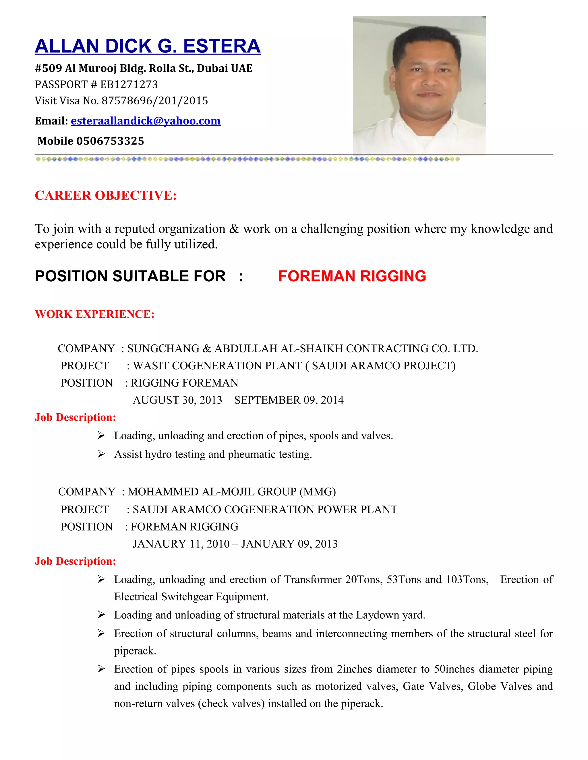 Allan Dick - rigging foreman | PDF