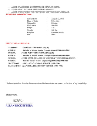Allan Dick - rigging foreman | PDF