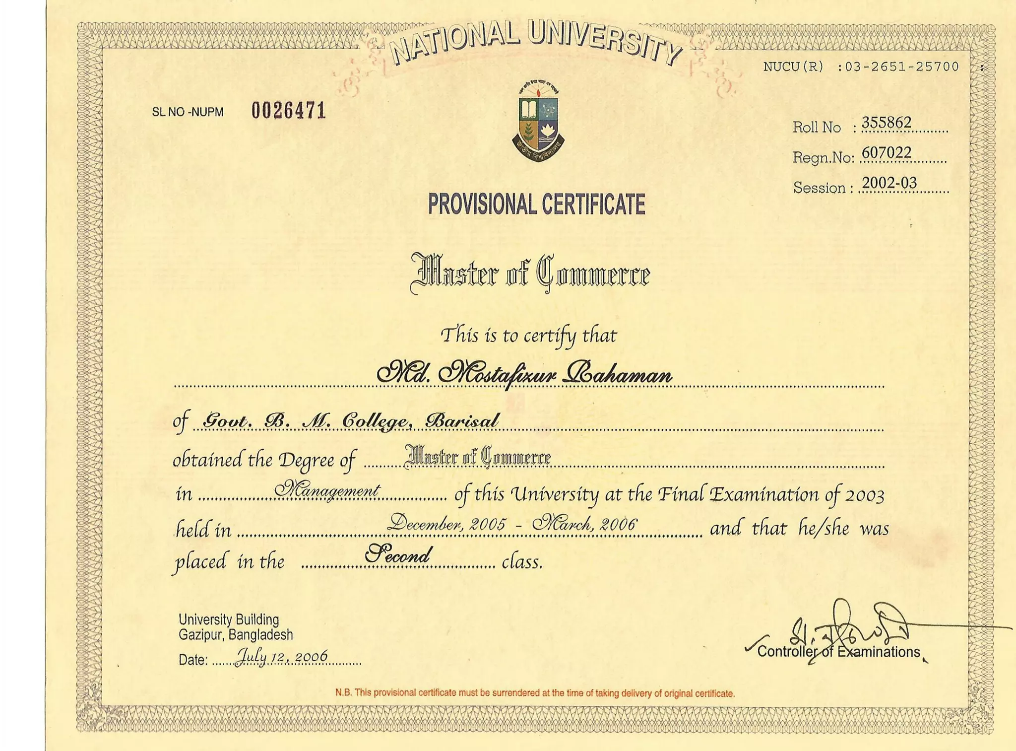 Certificate of Masters | PDF