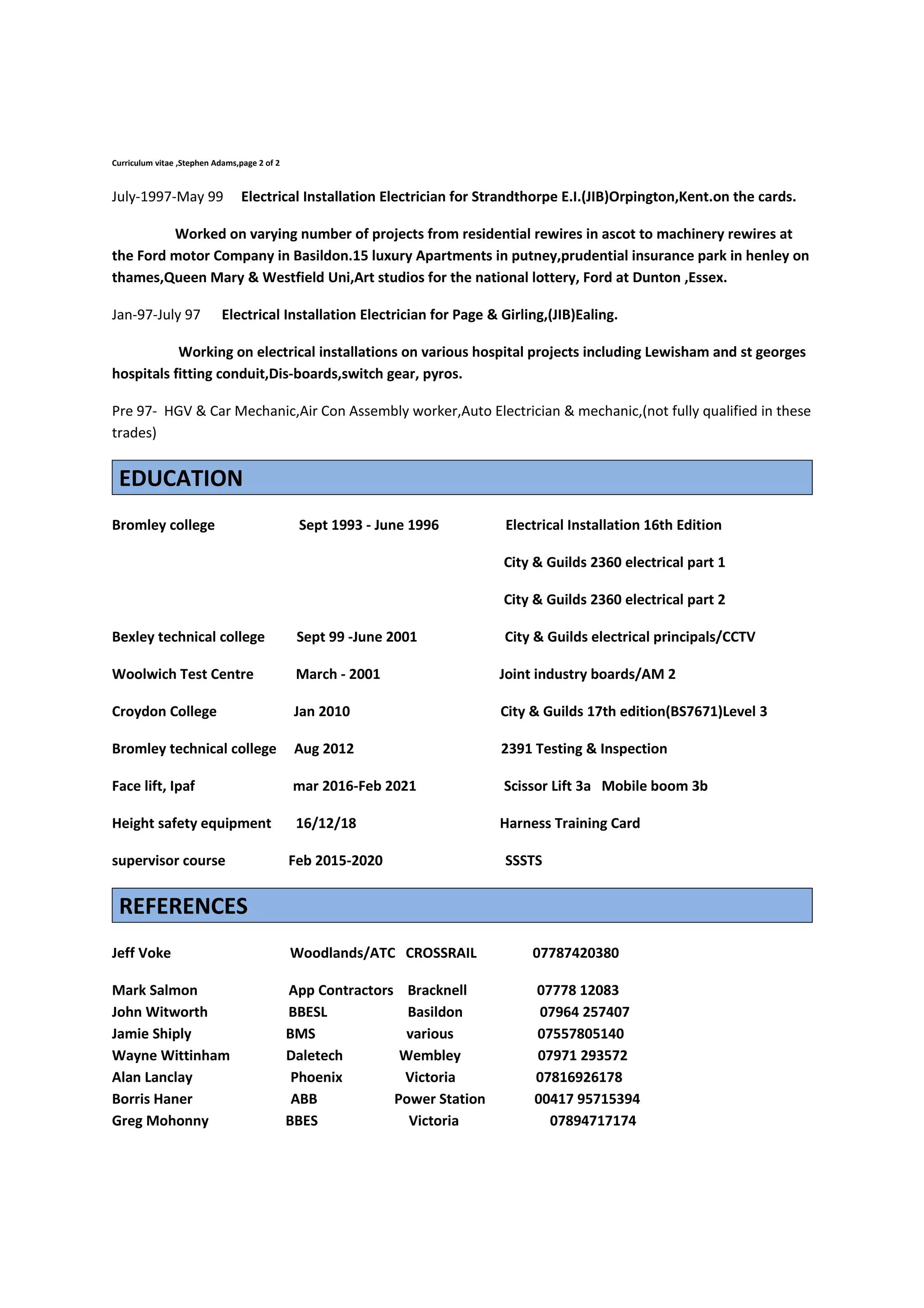 stephen Adams CV oct 2016 | ODT