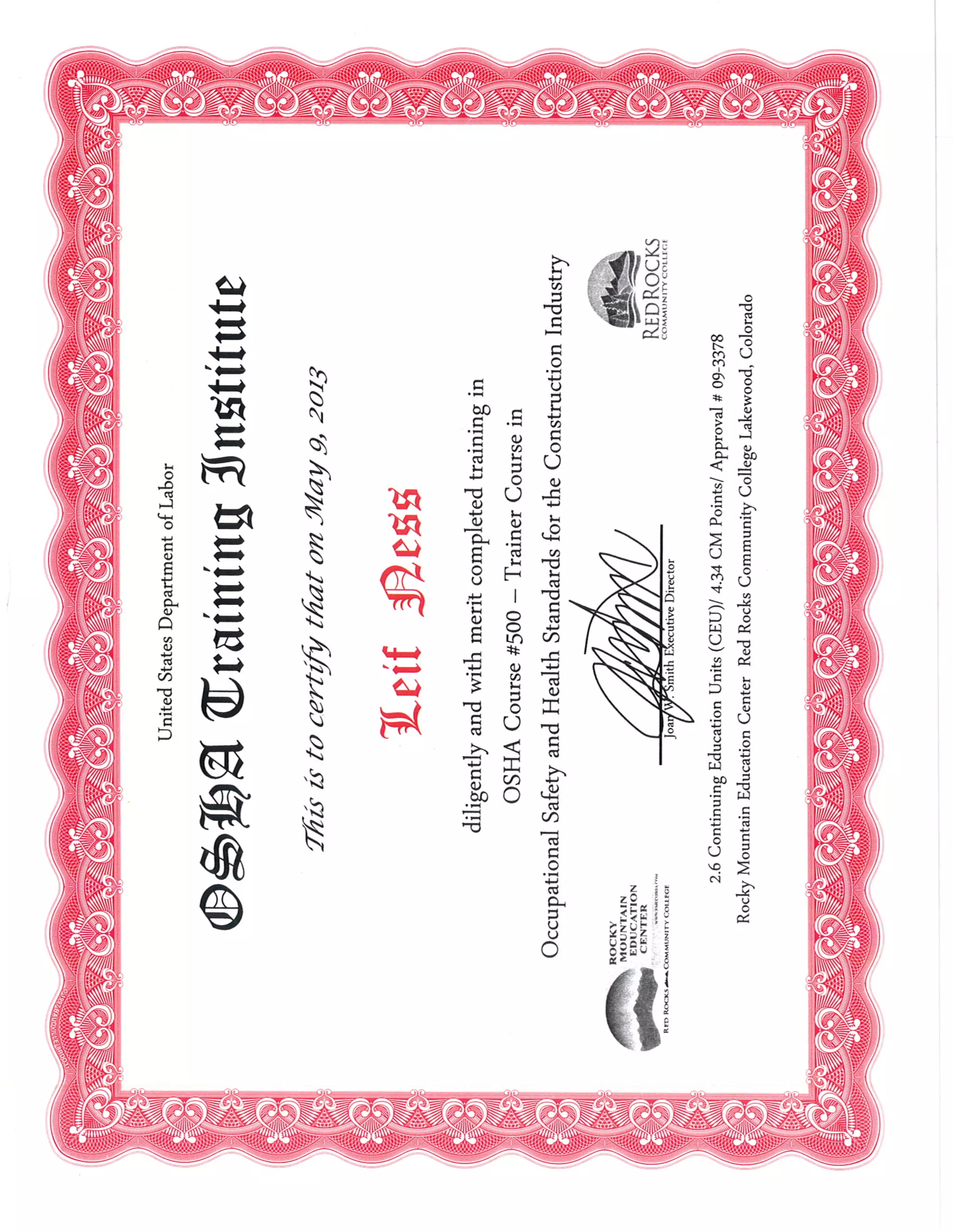 OSHA 500 Certificate | PDF