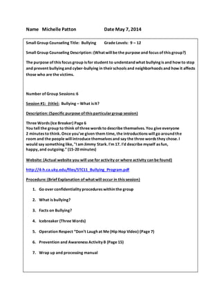 Small Group Counseling Project Lessons Template | DOCX