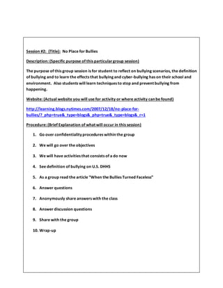 Small Group Counseling Project Lessons Template | DOCX