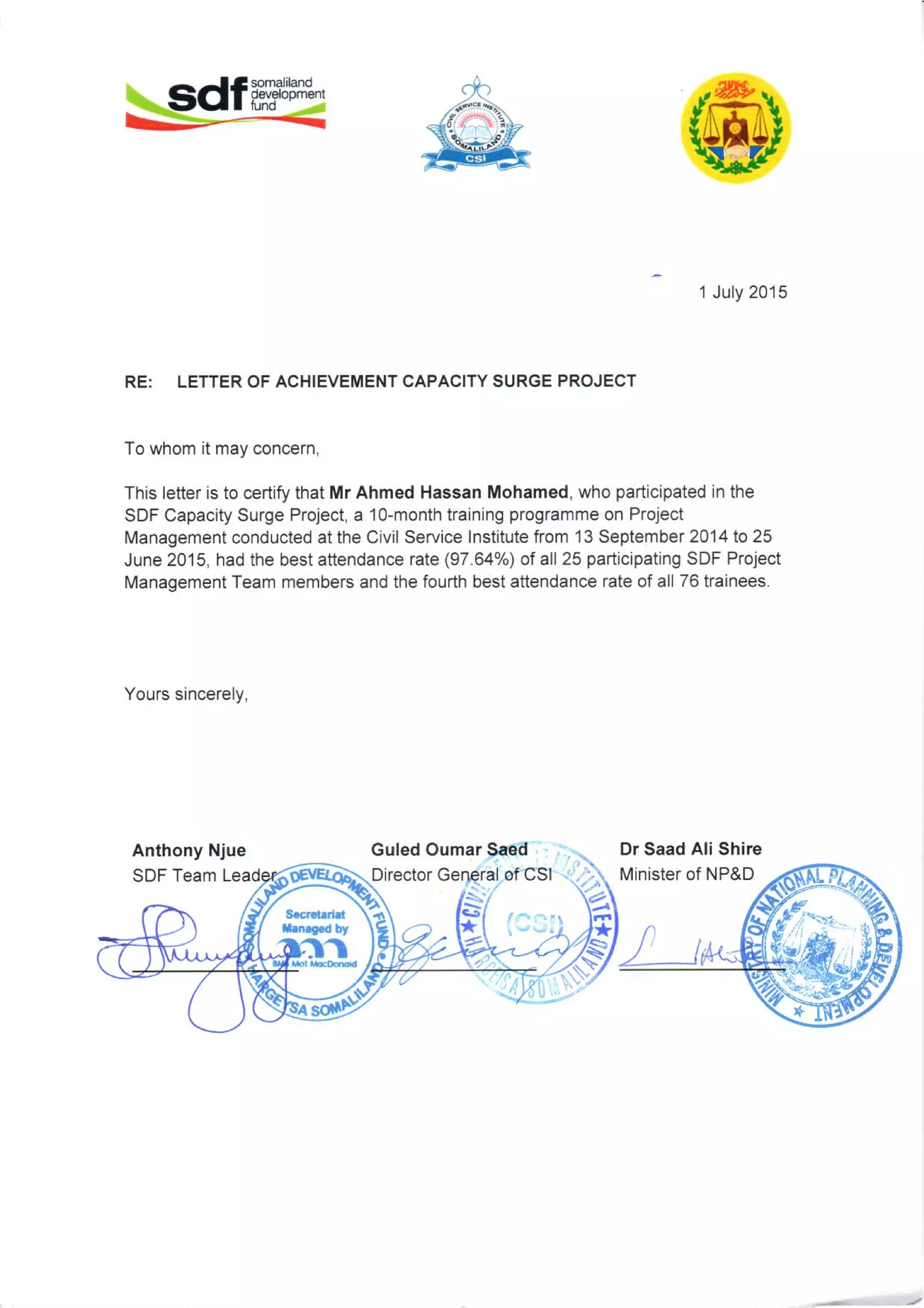 Letter Of Achievement Csp Pdf