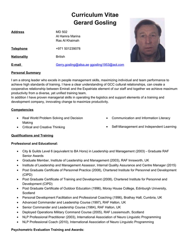 Gerry Gosling CV | PDF