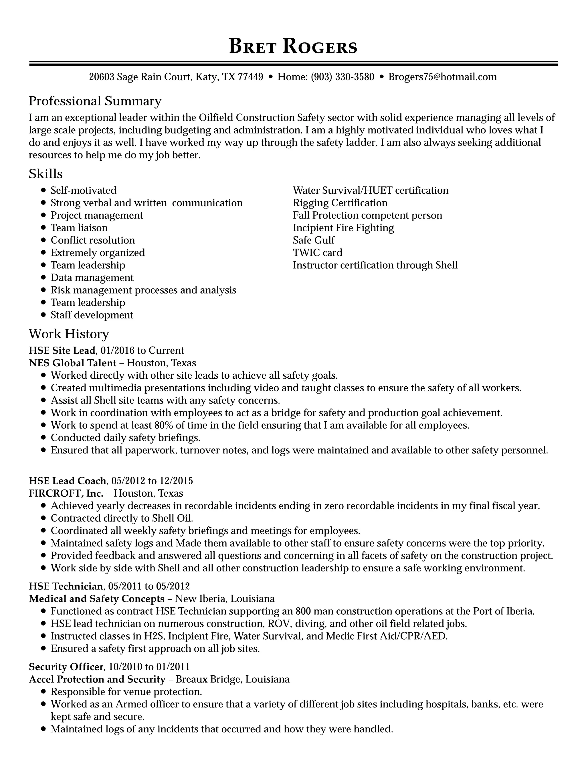 Bret Rogers Resume 1 | PDF