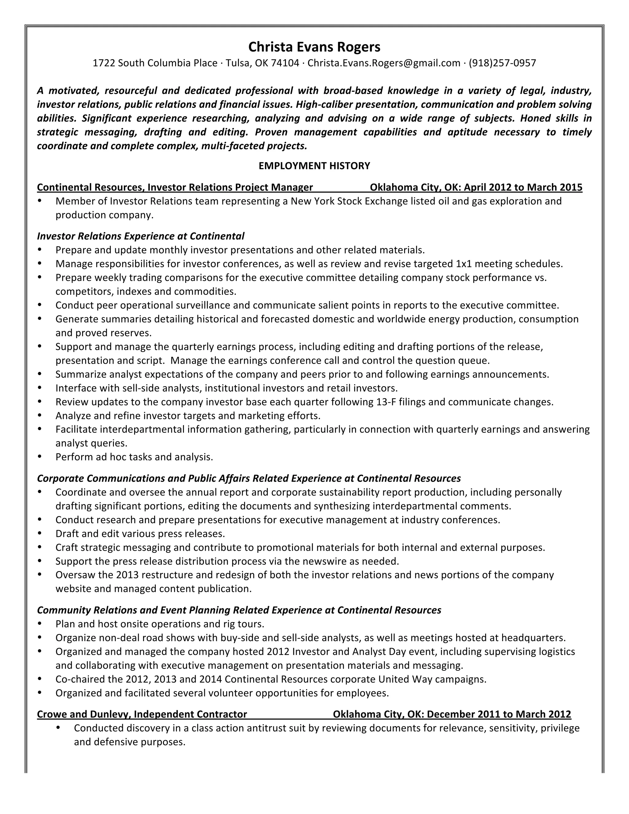 6.2.15 Christa Evans Rogers Resume | PDF