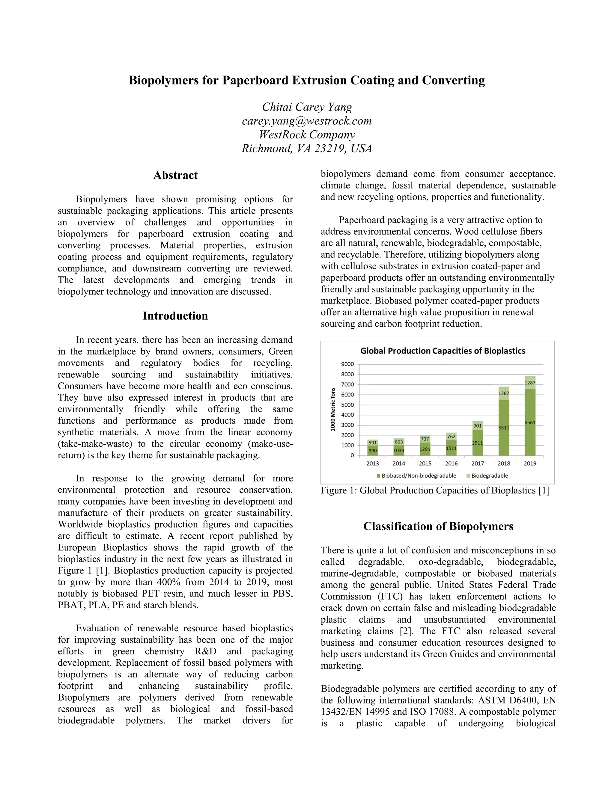 Biopolymers for Paperboard Extrusion Coating and Converting - SPE ...
