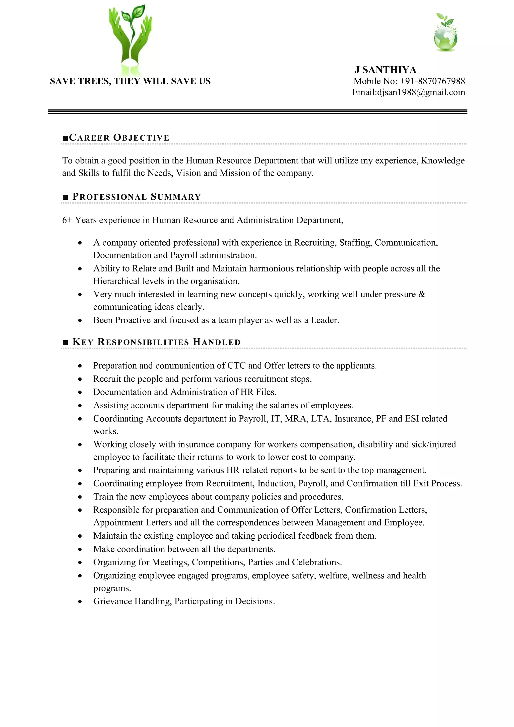 J. Santhiya 6+Years experience | PDF