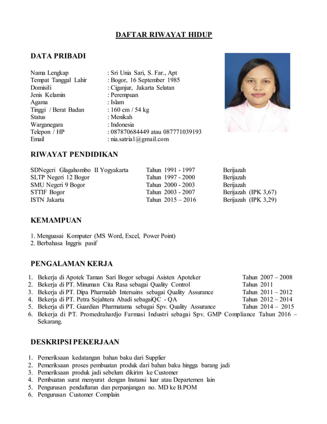 CV Nia Terbaru | DOCX