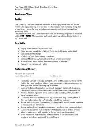Paul Riley CV | PDF