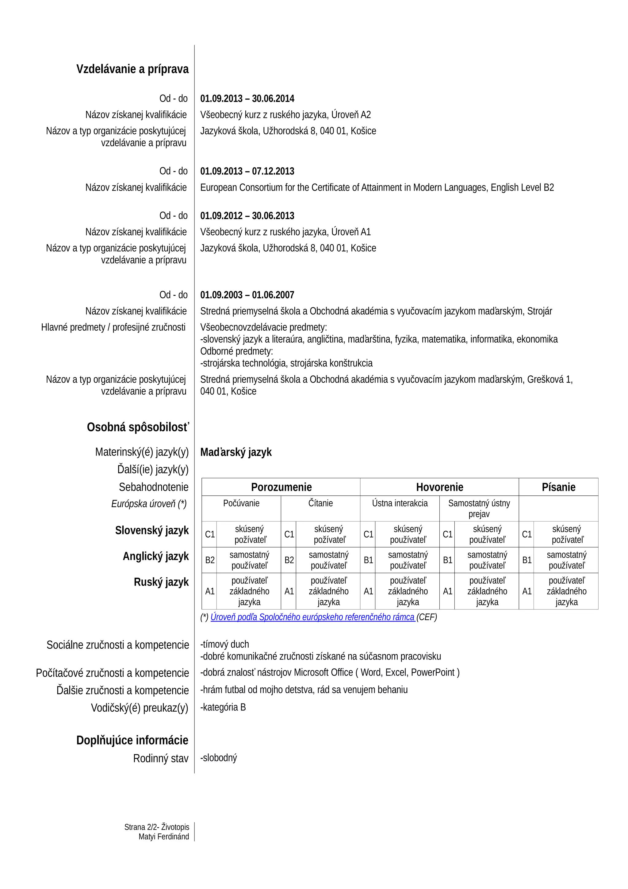 Zivotopis - SK | PDF