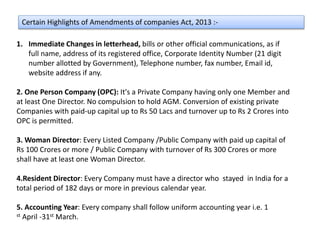 Amendments of companies act | PPTX