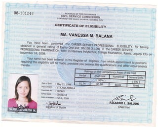 CSC Eligibility Certificate | PDF
