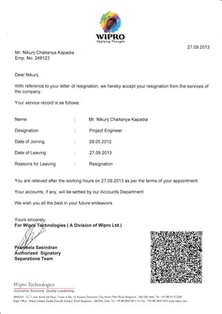 Wipro Experience Letter | PDF