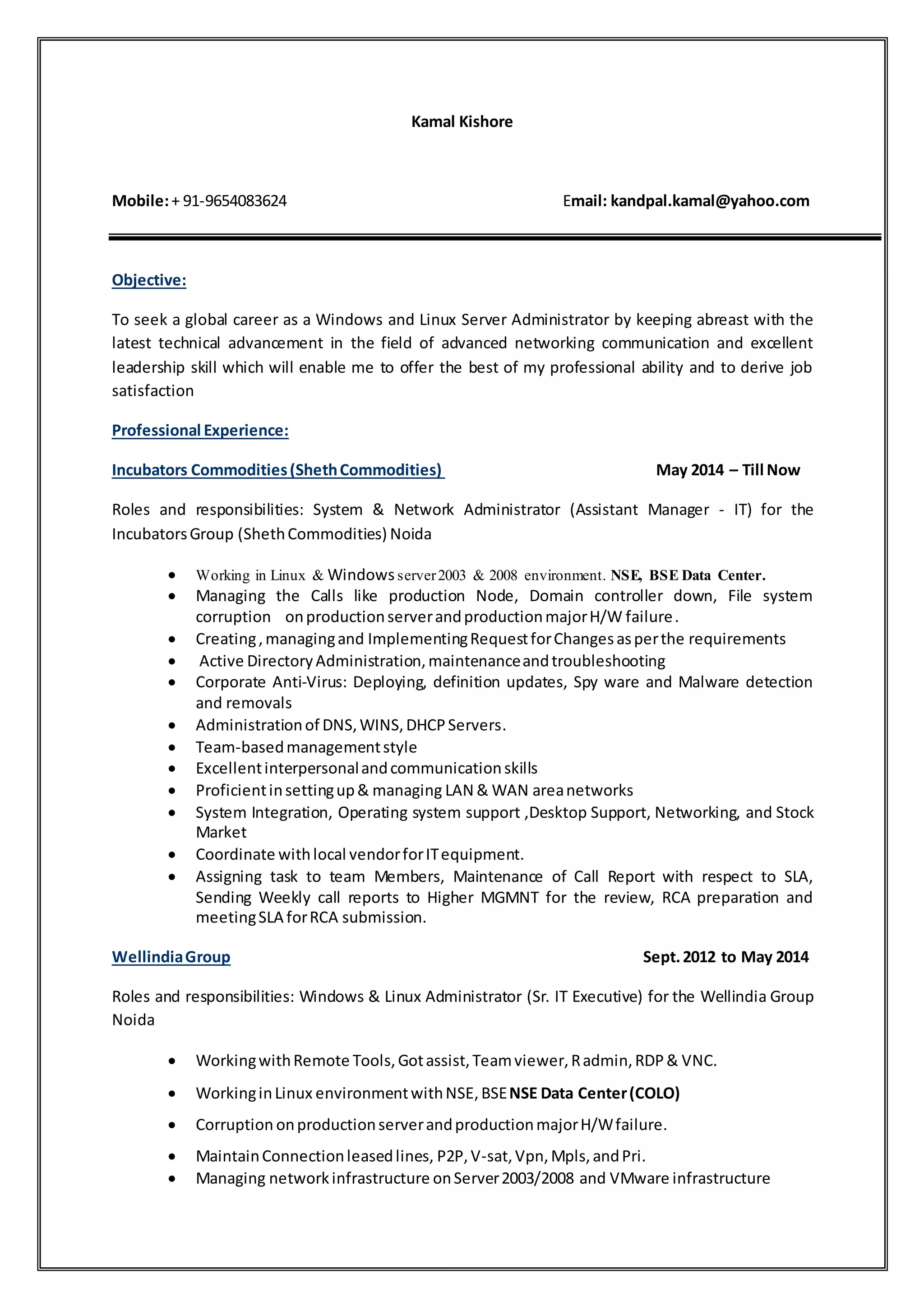 Kamal Kishore Resume | DOCX