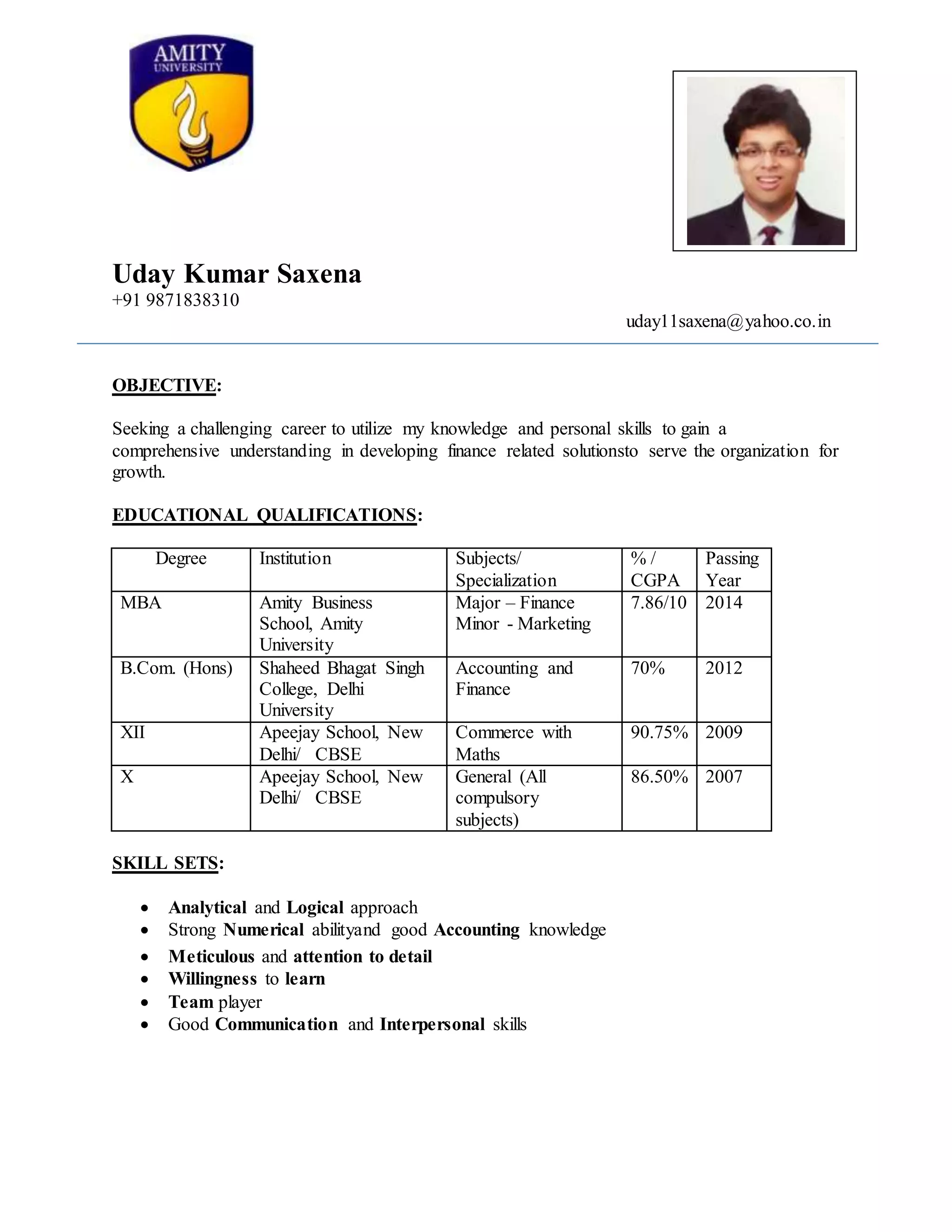 Uday Kumar Saxena-CV | DOCX