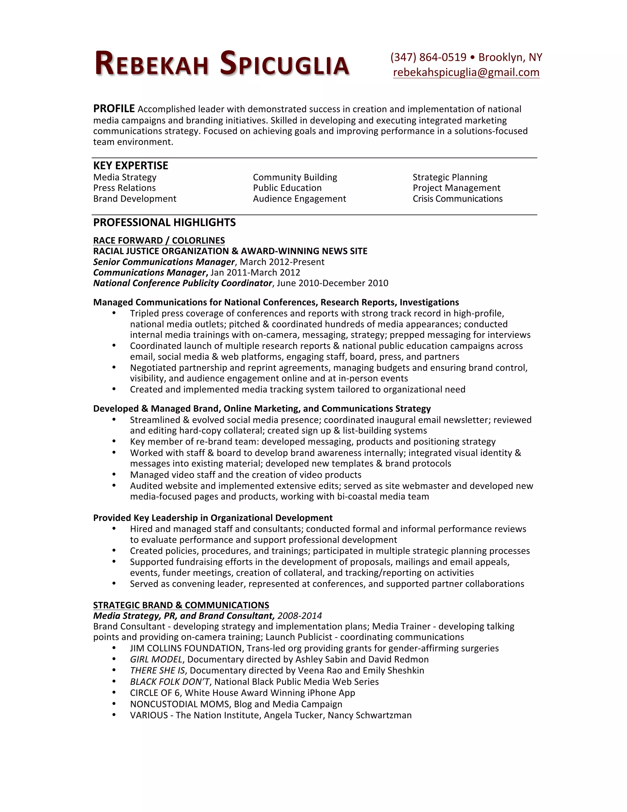 Rebekah Spicuglia_Resume 2016 | PDF
