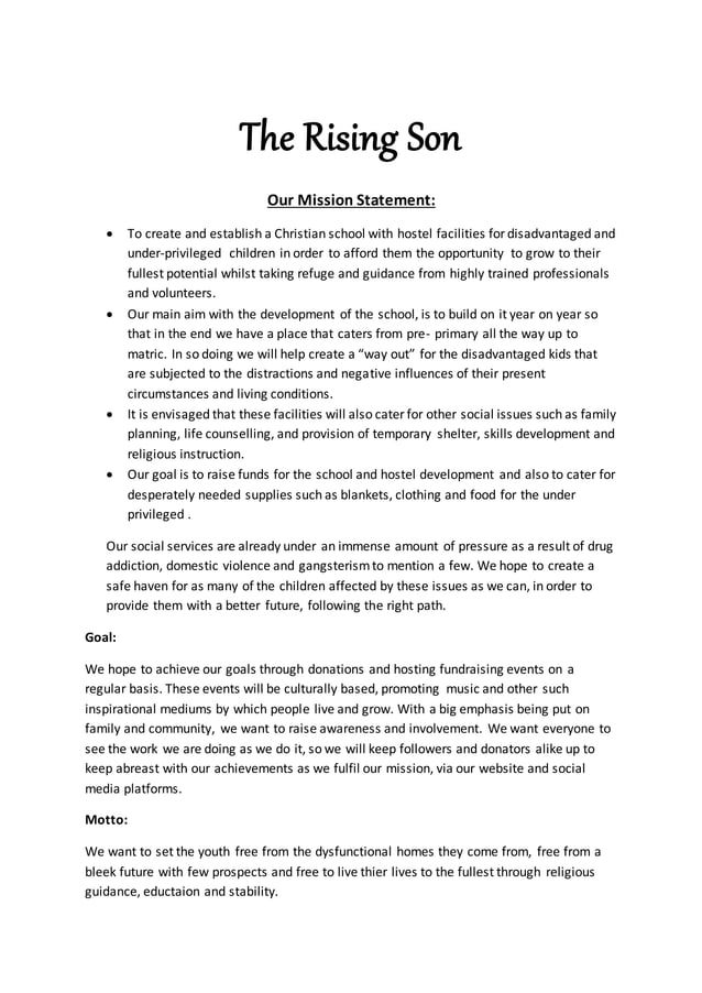 The rising son Mission statement.( Final ) | PDF