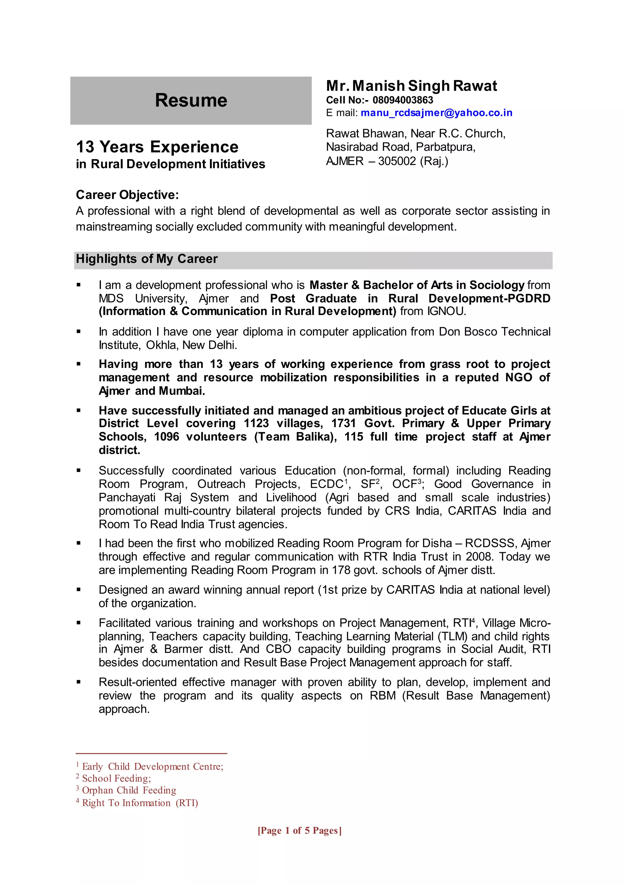 Resume-updated (Manish Ajmer) | DOCX | Non-Profit Organizations | Industries