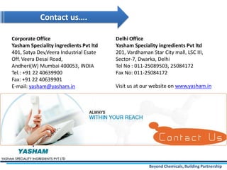 Yasham Specialty Ingredients Pvt Ltd_Business Presentation | PDF