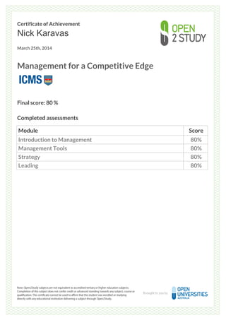 Certificate of Achievement for Management for a Competitive Edge ...