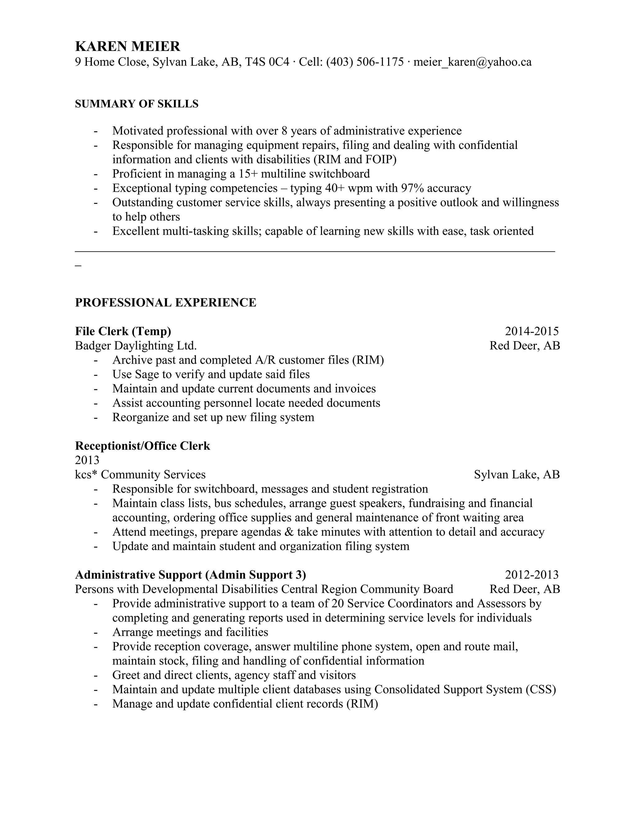 KAREN MEIER Resume FINAL 2016 (updated) | DOC