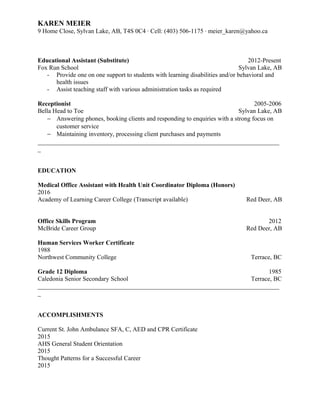 KAREN MEIER Resume FINAL 2016 (updated) | PDF