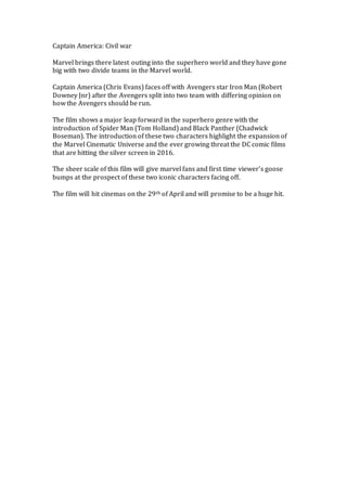 Captain America preview | DOCX | Comic Books | Collecting