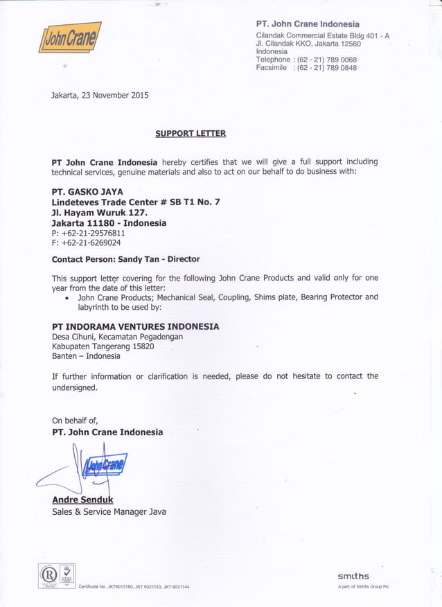 surat keagenan PT Gasko Jaya John Crane | PDF