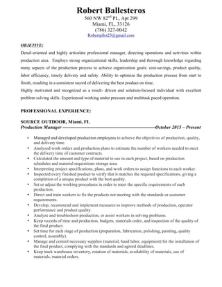 robert ballesteros resumee | PDF | Manufacturing Industry | Industries