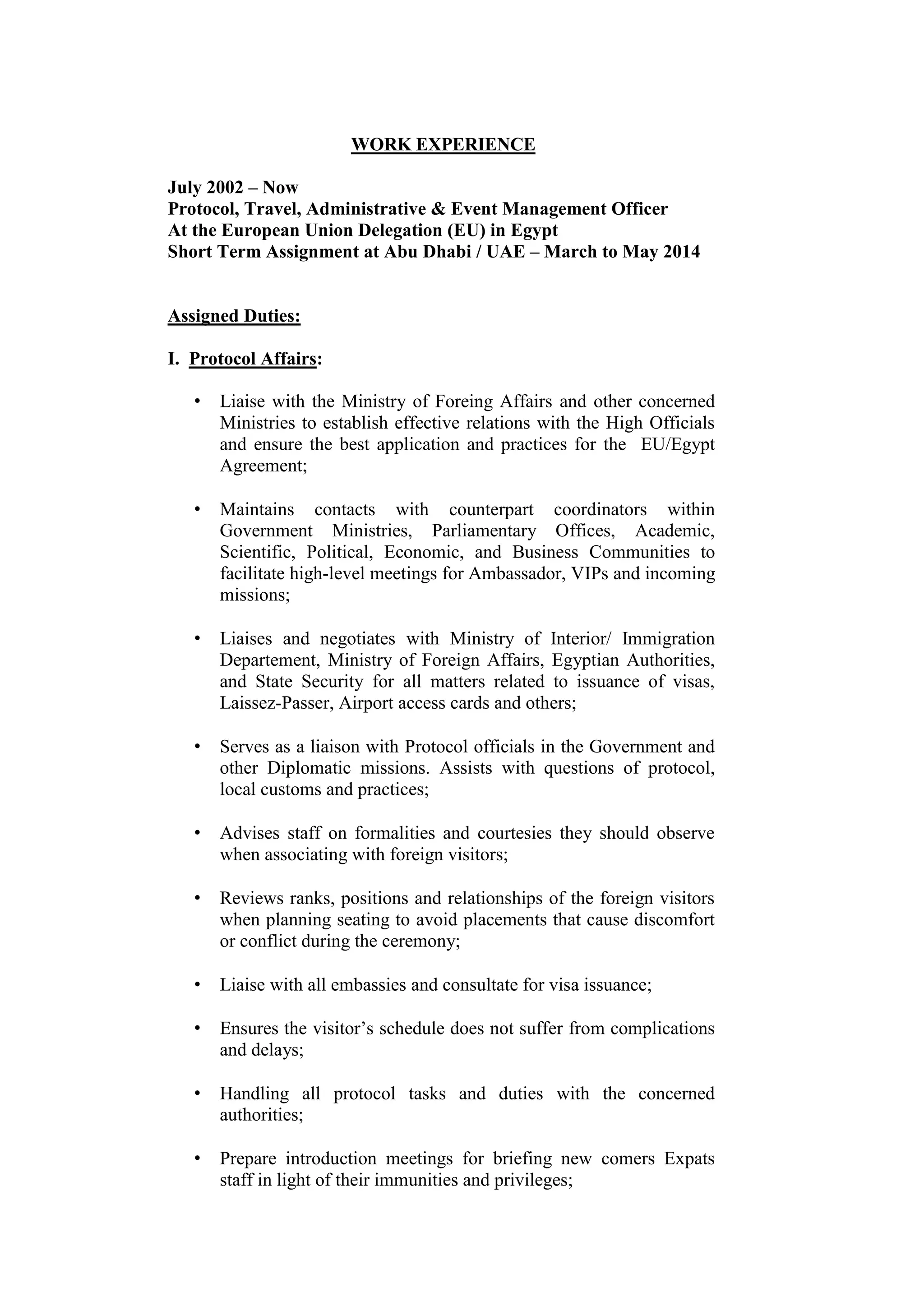 Nelly Ahmed CV - Protocol Travel Administrative Event Management ...