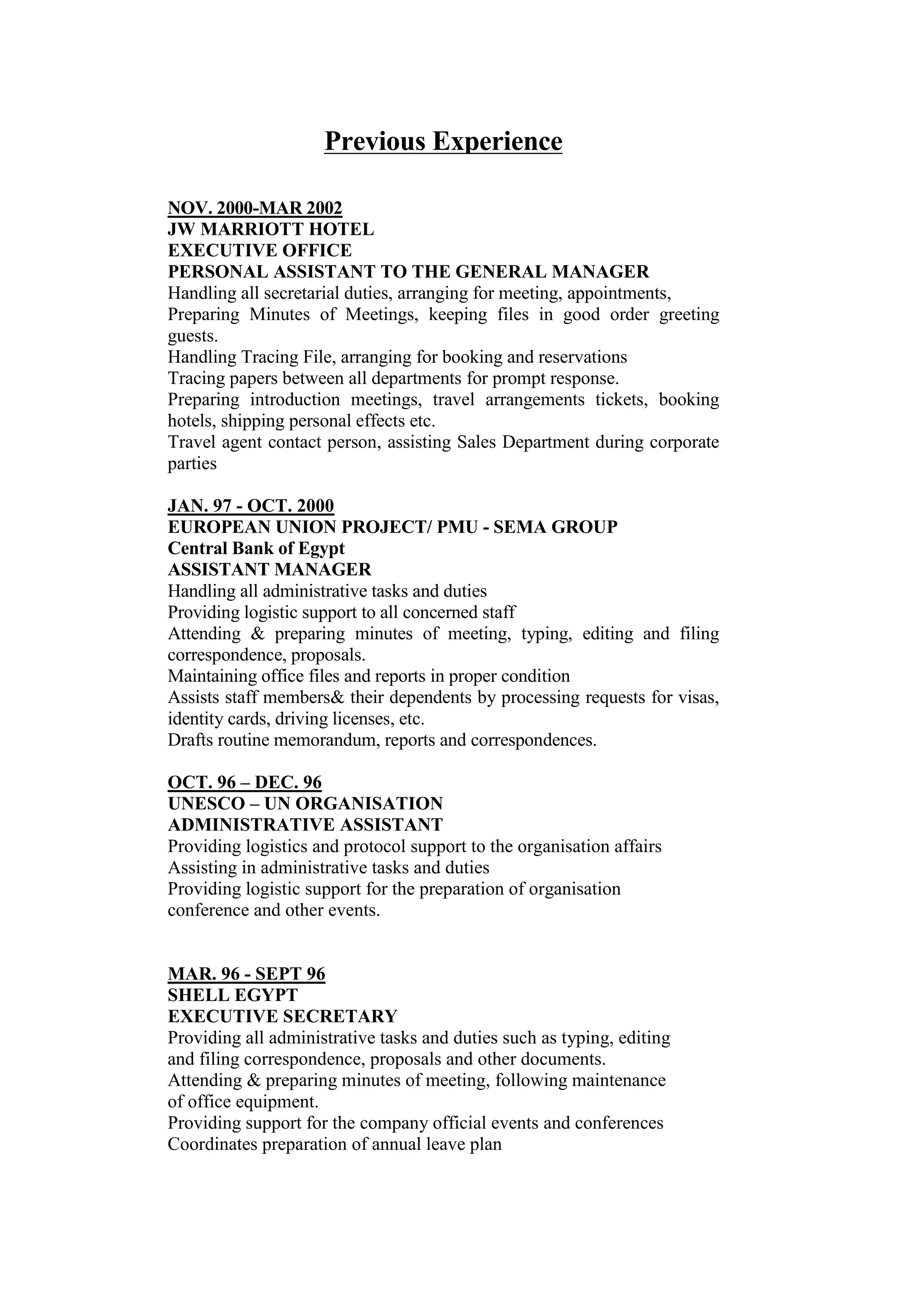 Nelly Ahmed CV - Protocol Travel Administrative Event Management ...