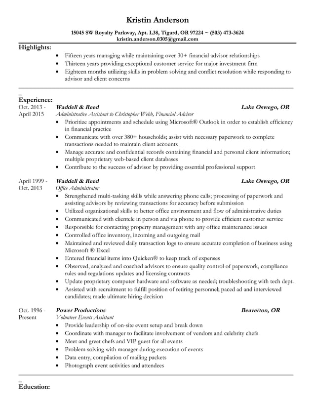 Anderson.Resume | DOC | Business | Business and Finance