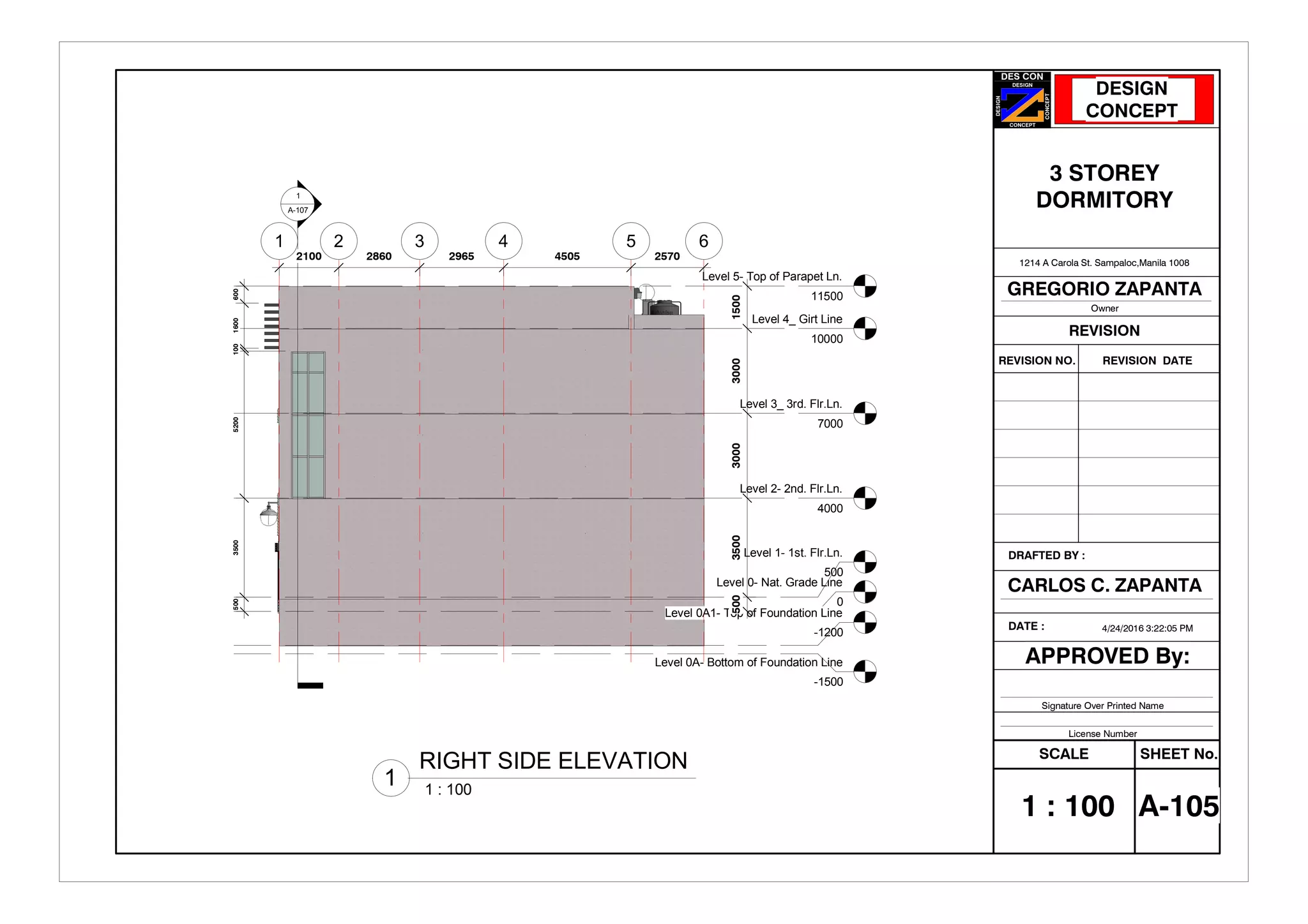 1214 A Carola - Sheet - A-105 - RIGHT SIDE ELEV. | PPT