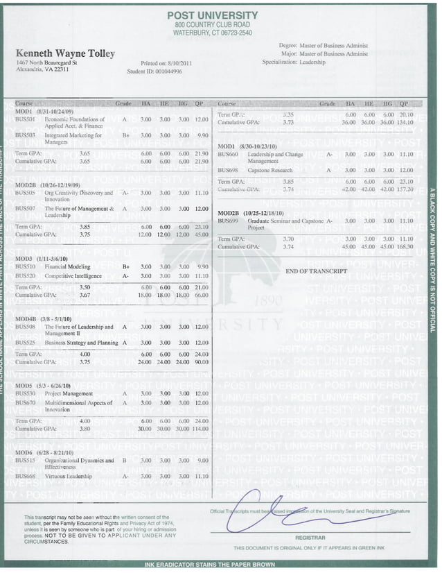 Post University Official Transcript (1) | PDF