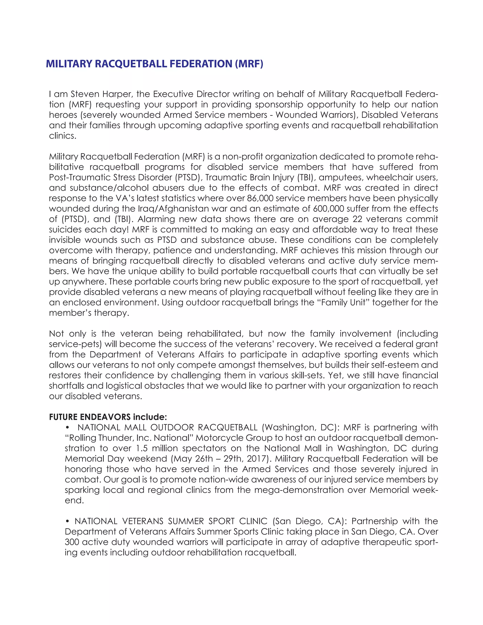 MRF -Sponsorship-request-2016 | PDF | Physical Therapy | Wellness