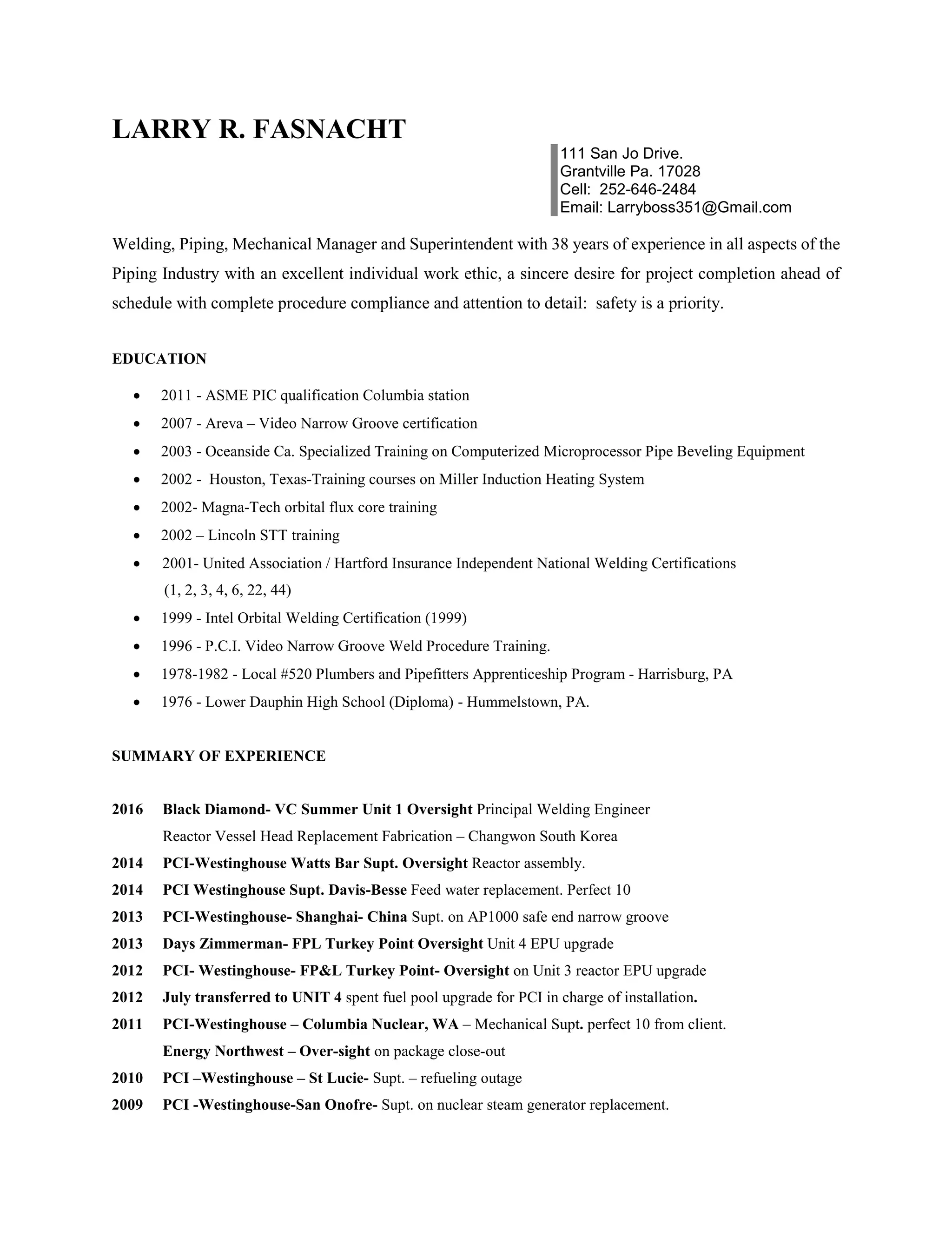 larry fasnacht resume | PDF