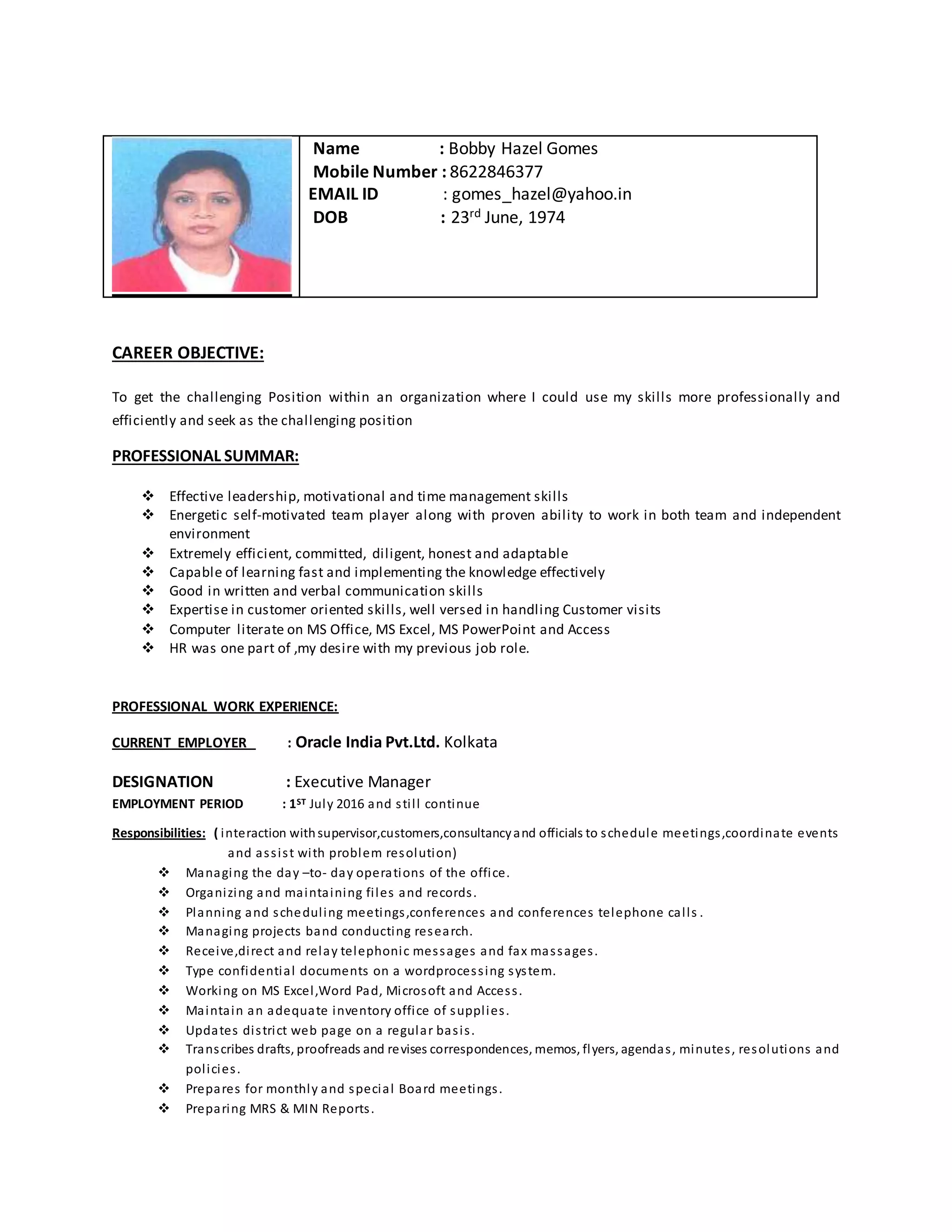 Bobby Hazel Gomes ( Current Resume) | DOCX