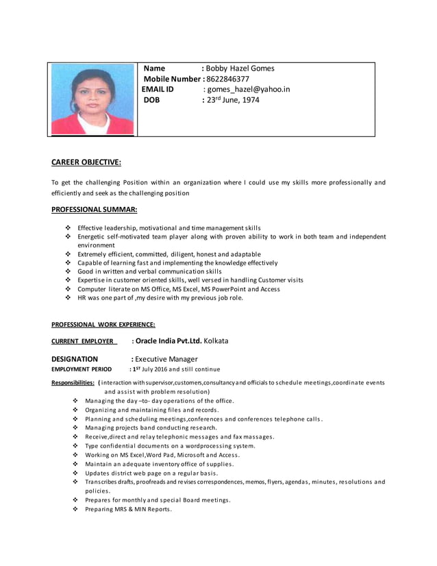 Bobby Hazel Gomes ( Current Resume) | DOCX | Human Resources | Business